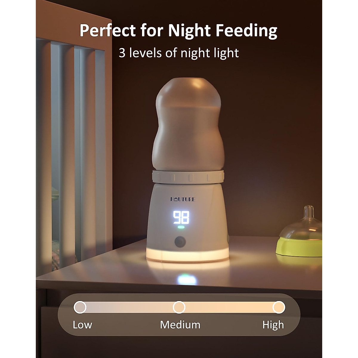 Baby Bottle Warmer, Fast Heating Digital Bottle Warmer (Plug-in) with 4 Adapters Fits Most Baby Bottles, Accurate Temperature Control, Night Light, Portable Size Bottle Warmer for Breastmilk& Formula