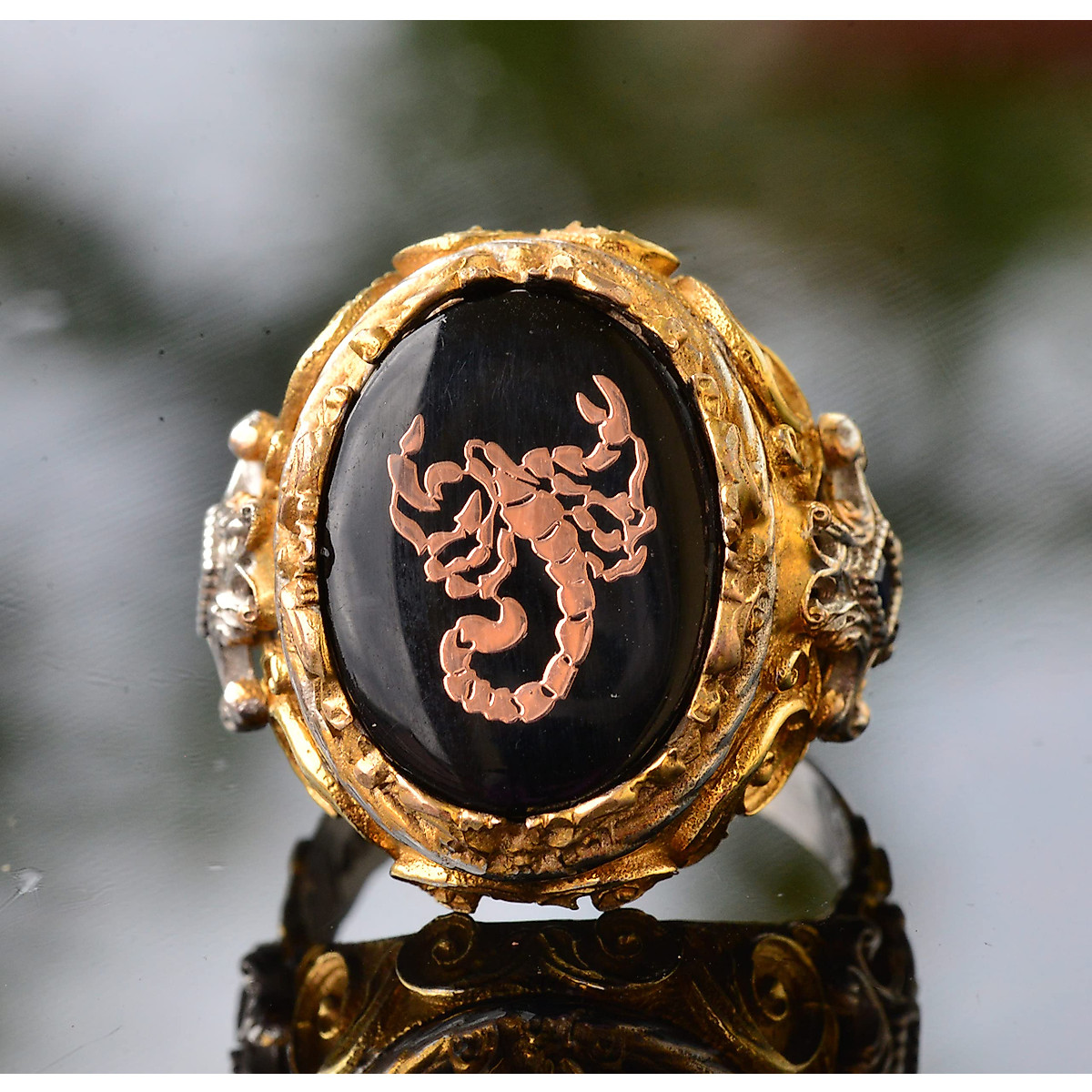 Men's Sterling Silver Ring - Gold Plated Ring - Signet Ring (Scorpion)