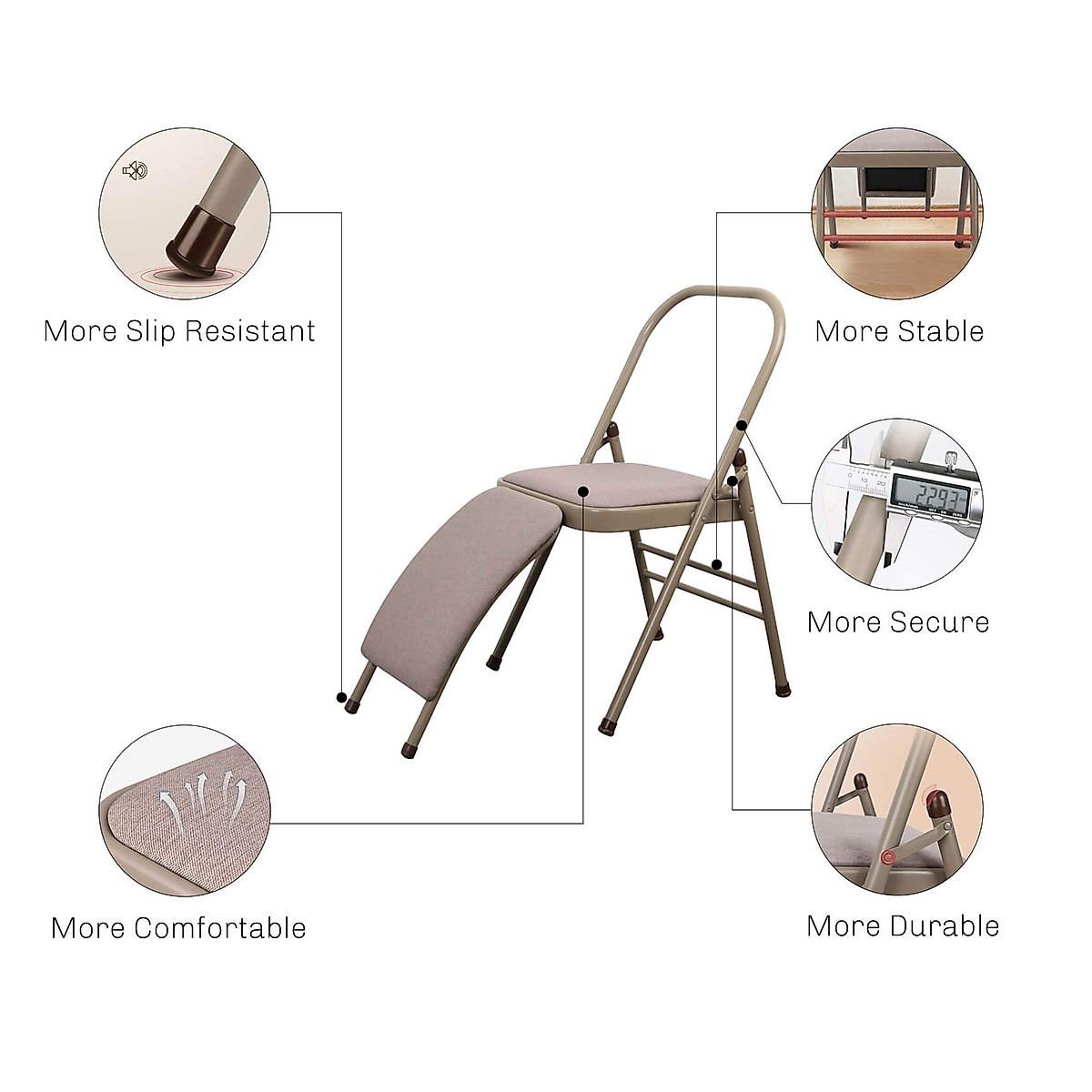 CIGOCIVI Yoga Auxiliary Chair with Detachable Lumbar Back Support Relieve Back Pain Chair Foldable Balance Handstand Training Tool (A-GREY)