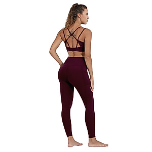 CHRLEISURE Leggings with Pockets for Women, High Waisted Tummy Control Workout Yoga Pants(5 Packs Black,Navy,Brown,Cassis,Green, M)