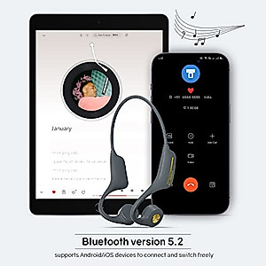 ELIBOM Bone Conduction Headphones, Bluetooth 5.2 Headset, Wireless Open-Ear Headphones, Up to 9 Hours Music&Call, IP65 Sweatproof Sports Earphones for Running, Cycling, Gym, with Arm Bag (Grey)