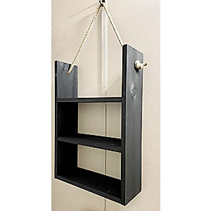 SFC Rustic Wood Bathroom Shelf Over Toilet, Bathroom Decor, Bathroom Shelves Wall Mounted, Rustic Bathroom Decor, Rustic Shelves, Farmhouse Bathroom Decor, Ladder Style Rope Hanging (Black Wire)