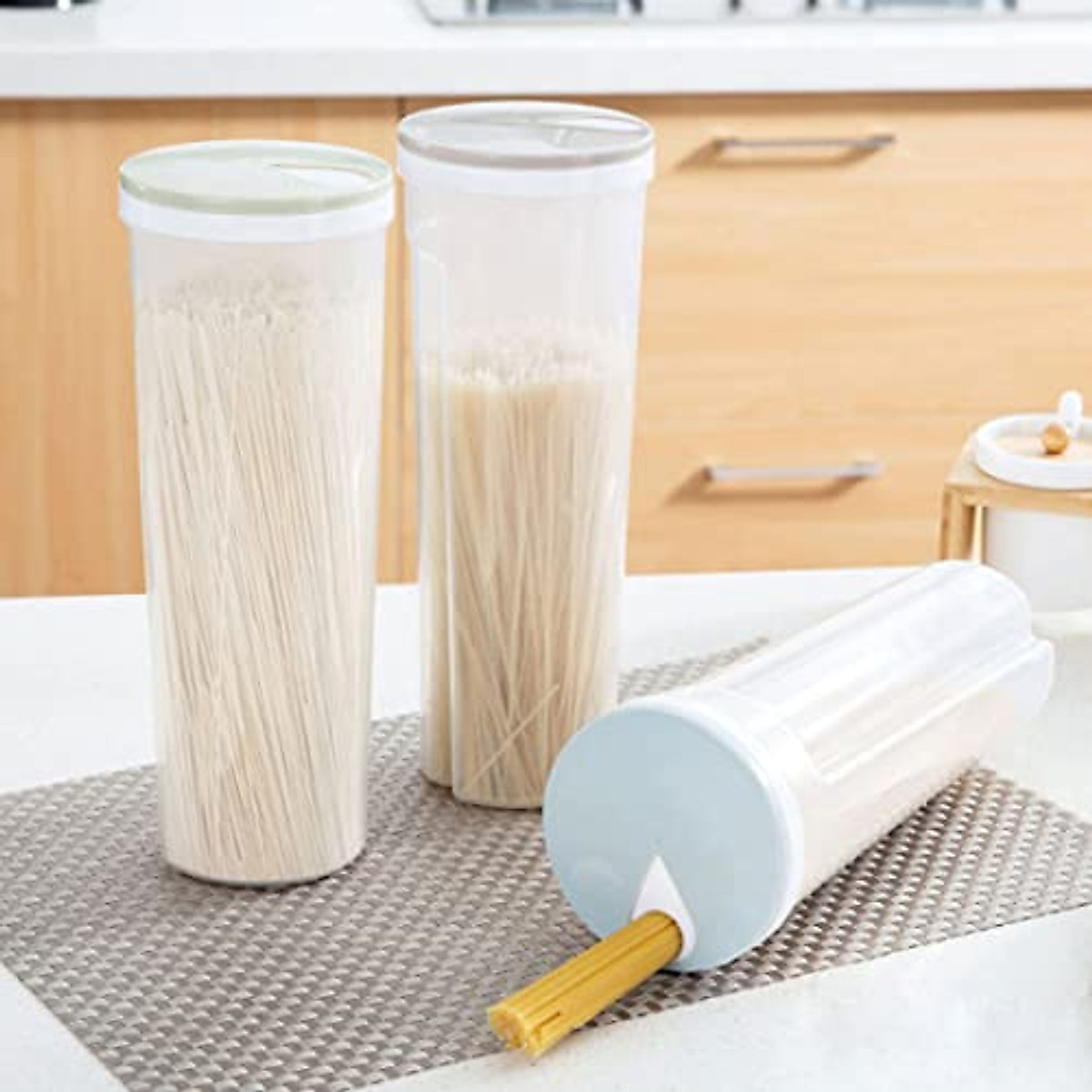 Eioflia Pasta Container Plastic Cereal Storage Dry Food Dispenser Tank with Rotating Lid for Grain Noodles