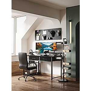 ODK Computer Desk with Drawers, 48 Inch Office Desk with Storage & Shelves, Work Writing Desk with Monitor Stand Shelf, Black Home Office Desks for Small Spaces