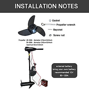 YUEWO Trolling Motor 34/50/60/65LBS Thrust Transom Mounted Saltwater Kayak Electric Boat Motor with 9 Levels of Colorful Power Display and 8 Variable Speed for Inflatable Fishing Boats