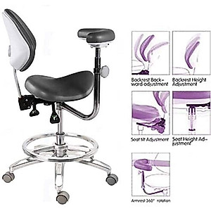 BONEW Global-Dental Saddle Chair Office Stool Dentist's Doctor's Assistant's Deluxe Chair PU Leather