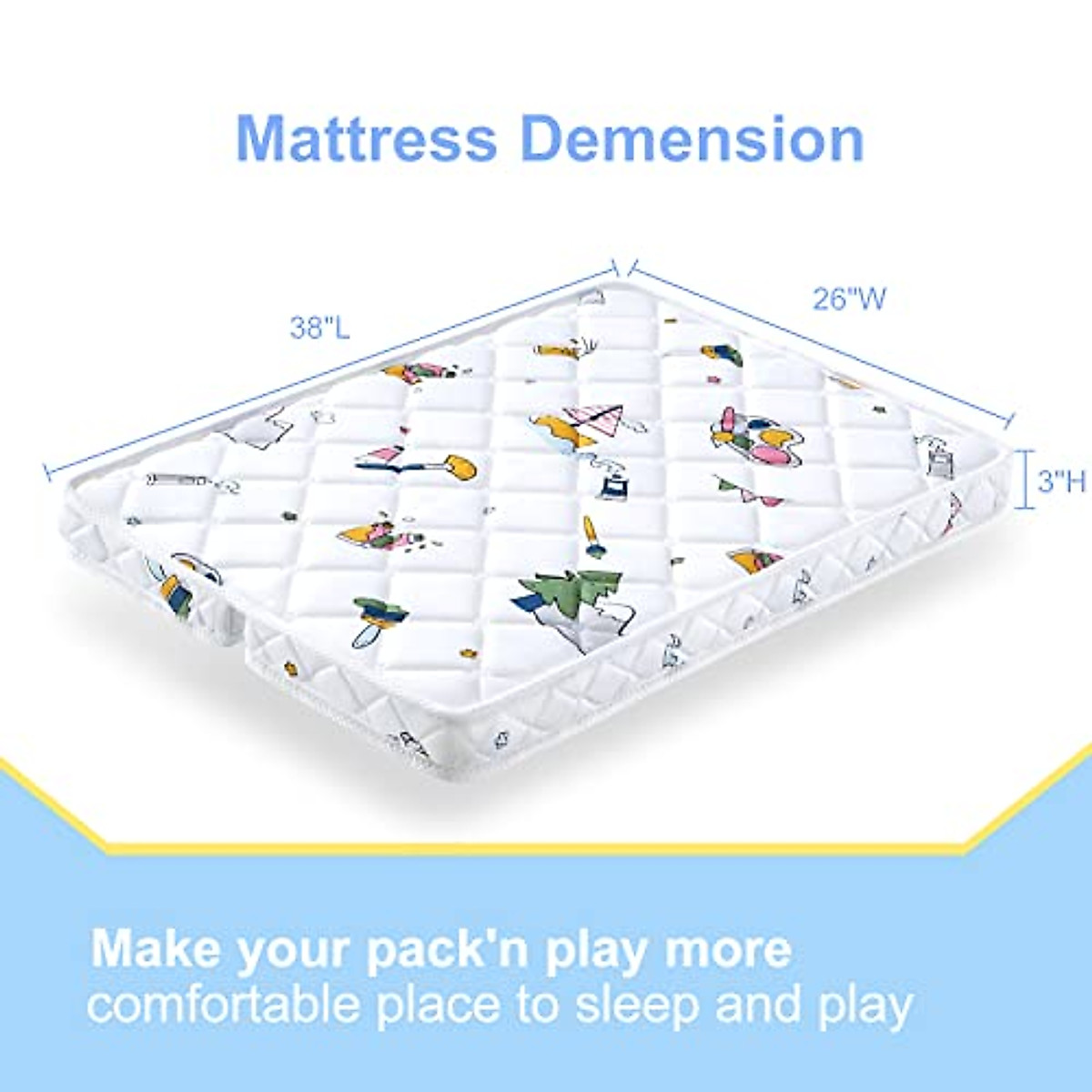 Foldable Pack and Play Mattress Topper Fits for Graco & Baby Trend &Pamo Babe Playard, Comfort and Breathable Pack N Play Mattresses Pad, Firmness Playard Mattress ，Premium Foam Playpen Mattresses