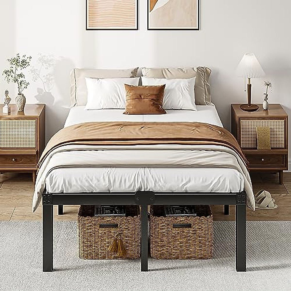 LIJQCI 14 inch Queen Bed Frame Metal Platform Frame no Box Spring Needed Black Heavy Duty Sturdy Steel Easy Assembly with Storage Sturdy Steel Slats Support 3500lbs