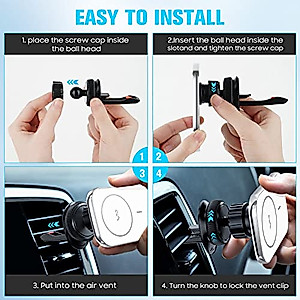 Magnetic Wireless Car Charger,Vebach Metal Mag-Safe Car Charger Air Vent Mount Magnet Fast Car Charger Compatible with iPhone 14/13/12 Series and Magnetic Cases