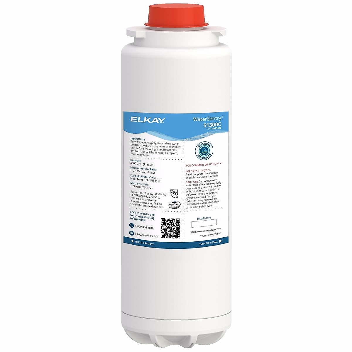 Elkay LZS8WSSK EZH2O Bottle Filling Station with Single ADA Cooler, Stainless Steel & 51300C WaterSentry Plus Replacement Filter (Bottle Fillers), White