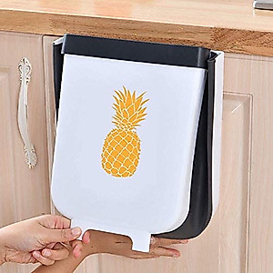 Hanging Trash Can for Kitchen Cabinet Door, Collapsible Trash Bin, Portable Home & Outdoor Garbage Can with Pineapple Logo + Free Large Bamboo Kitchen Dish Cloths(White)