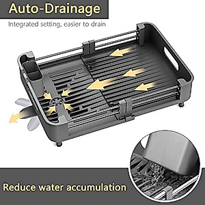 Genteen Dish Drying Rack, Large Dish Drying Rack with Drainboard, Stainless Steel Drying Rack for Kitchen Counter with Swivel Spout Utensil Holder