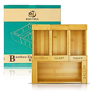 EGO VINA Ziplock Bag Storage Organizer – 4-in-1 Bamboo Ziplock Bag Organizer for Drawer – Baggie Organizer for Quart, Gallon, Snack, Sandwich Bags – Ziplock Bag Holder for Kitchen Drawer Organization