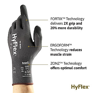 Ansell HyFlex 11-840 Ergonomic Abrasion-Resistant Nylon Spandex Nitrile Coated Industrial Gloves for Automotive, Fabrication - XS (6) Grey (144 Pairs)