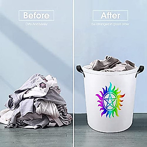 Anti Possession Symbol Large Laundry Basket Hamper Bag Washing with Handles for College Dorm Portable