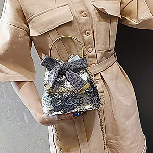 FENICAL Women's Tote Handbags Sequin Crossbody Bag Fashion Chain Bag PU Shiny Shoulder Bag Small Tote Bag Pouch for Girls Women Womens Tote Purse