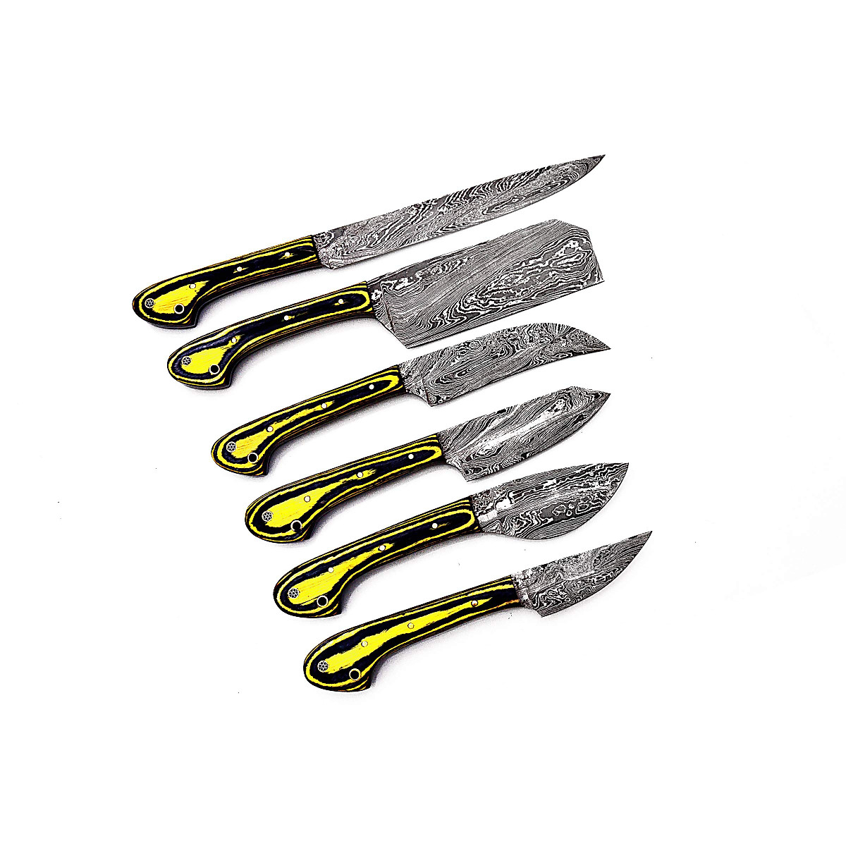 Custom Handmade Damascus Chef Knives Set/Kitchen Knives 6 Pieces Set SS-17321 (Yellow Resin) (Yellow ans Black)