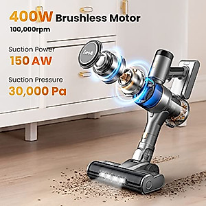 INSE Cordless Vacuum Cleaner, 400W Stick Vacuum with 30Kpa Powerful Suction, 55min Runtime, Smart Induction Auto-Adjustment, Rechargeable Cordless Vacuum for Carpet and Floor Pet Hair, LED Display-S9