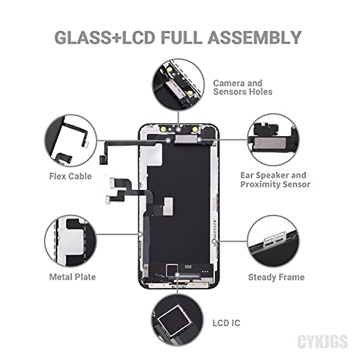 for iPhone X 10 Screen Replacement 5.8" with Ear Speaker and Proximity Sensor, LCD Display Digitizer 3D Touch Full Assembly with Front Earpiece Repair Kit HD Glass, Fix Tools for A1865, A1901, A1902