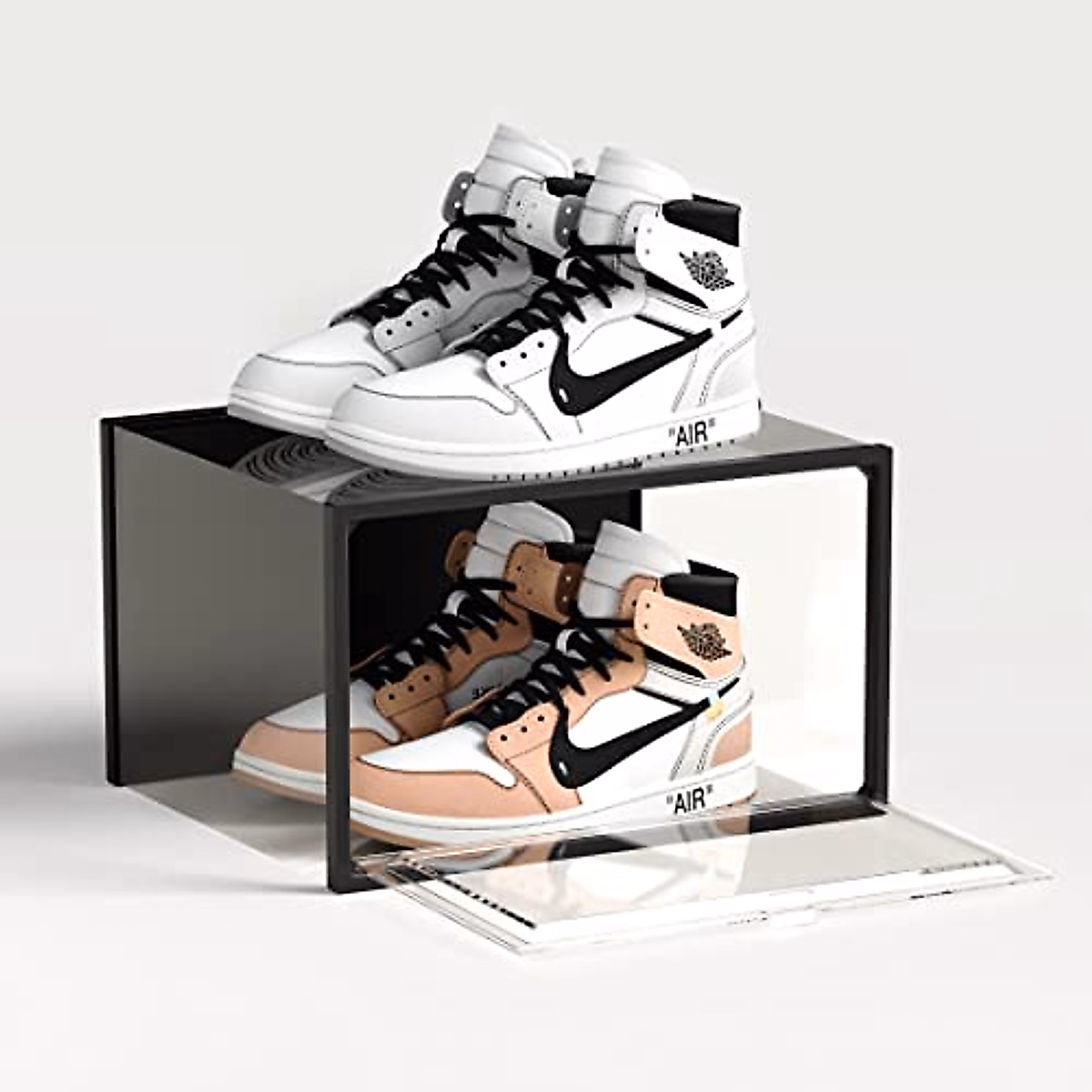 SEE SPRING 6 Pack Shoe Storage Box, Clear Plastic Stackable Shoe Organizer for Closet, X-Large Shoe Containers Bins Holders for Display Sneaker Fit up to Size 14 (Black)