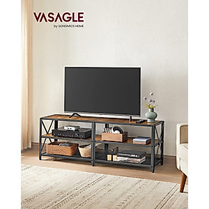 VASAGLE TV Stand, TV Console for TVs Up to 65 Inches, TV Table, 55.1 Inches Width, TV Cabinet with Storage Shelves, Steel Frame, for Living Room, Bedroom, Rustic Brown and Black ULTV094B01