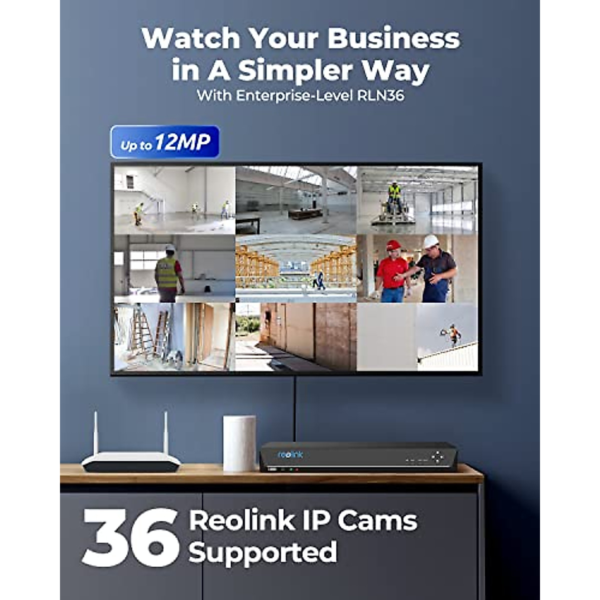 REOLINK 36 Channel Network Video Recorder for Security Camera System, Work with 12MP/4K/5MP/4MP HD Reolink IP Cameras NVR, Integrated O/I Alarm System, 3 HDD Bays, No HDD Included, RLN36