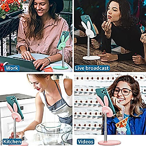 Cute Rabbit Phone Stand Holder, Adjustable Bunny Tablets Stand Desktop (Pink)