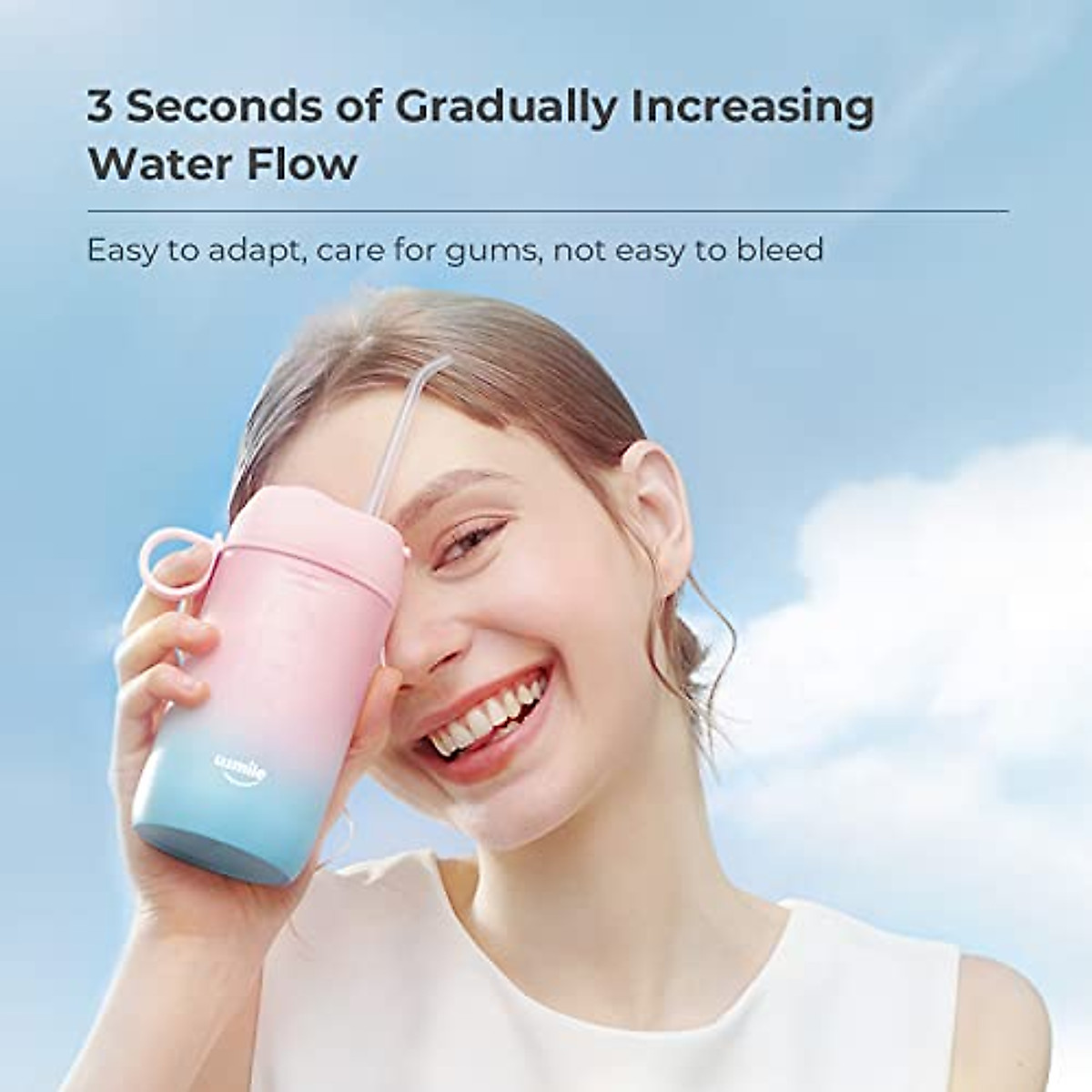 usmile Water Flosser, USB Rechargeable Portable Water Flosser for Teeth Cleaning, Water Dental Flosser Cordless with Detachable Water Tank for Home & Travel, C1 Pink