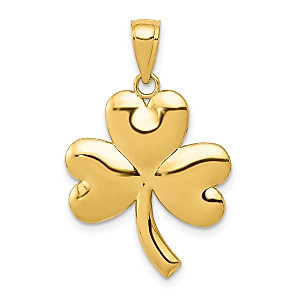IceCarats 14K Yellow Gold Lucky Clover Leaf Shamrock Flower Necklace Heart Claddagh Celtic Charm Pendant Irish Jewelry 29mm x 19mm Only