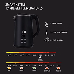 Murasakino Electric Kettle,Electric Kettle Temperature Control,Touch Screen Control, 12 Hour Keep Warm Function,Electric Kettle with Temperature Control,BPA Free Tea Kettle,Black