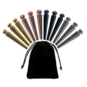 WE Games Easy-Grip Metal Cribbage Board Pegs and Velvet Pouch - Set of 12 Pins (3 Brass, 3 Chrome, 3 Black, 3 Copper)