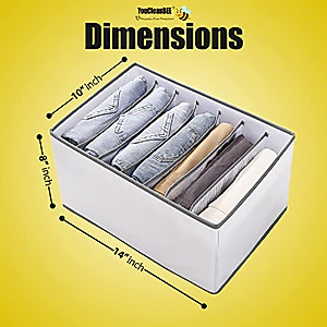 YouClean YouCleanBEE Foldable 2PCS Wardrobe Clothes Organizer 7 Grids Clothing for Folded - Storage box Shirts, Pants, Trousers, Skirts, Bra & Sweaters Replacement White with Gray