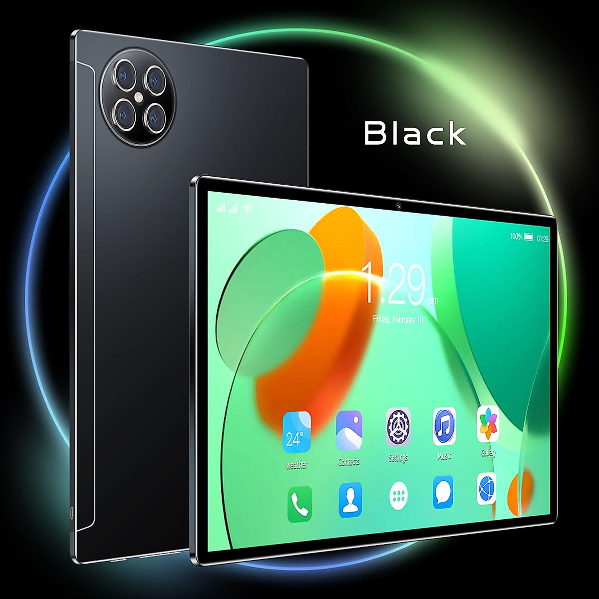 DAUZ 10.1 Inch Tablet, 5.0 8GB 256GB 2 in 1 Portable Tablet 5G WiFi 100‑240V for Travel for Android 12.0 (US Plug)