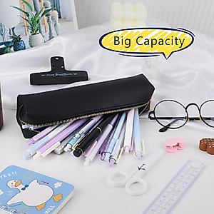 Oyachic Pencil Case PU Leather Cosmetic Makeup Bag Work Small Pen Pouch Zipper Storage Box Adults Desk Organizer Pens,Pencils,Markers