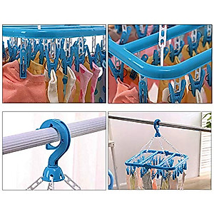 SteelFever Foldable Clip and Drip Hanger with 32 Clips - Hanging Drying Rack (Blue)