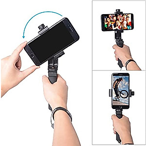 Ergonomic Anti-Falling Cell Phone Vlogging Hand Grip Stabilizer Smartphone Holder Rig Mount Video Kit w/Safety Strap Portable Selfie Stick for iPhone Samsung (Landscape+Portrait)-Mic/Light Adapter