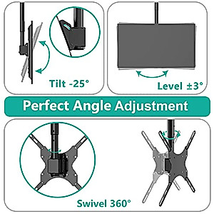 WALI TV Ceiling Mount Adjustable Bracket Fits Most LED, LCD, OLED and Plasma Flat Screen Display 26 to 65 Inch, up to 110 Lbs, VESA 400x400mm (CM2665), Black