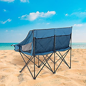 ARROWHEAD OUTDOOR Portable Folding Double Duo Camping Chair Loveseat w/ 2 Cup & Wine Glass Holder, Heavy-Duty Carrying Bag, Padded Seats & Armrests, Supports up to 500lbs, USA-Based Support