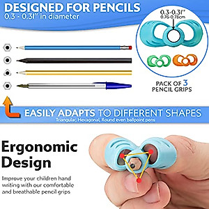 Stylo Pencil Grips for Kids Handwriting, Perfect Pencil Holders for Kids Home Schooling and Preschool - Writing Tools for Kids, Assorted Pen Grips, Christmas Gifts (Pack of 3)