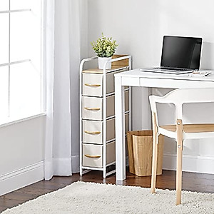 mDesign Slim Steel Frame Organizer Dresser Unit, 4 Removable Fabric Drawers/Metal Top, Furniture for Entryway, Hallway, Bedroom, Office, Closet Organization, Lido Collection, Cream/White