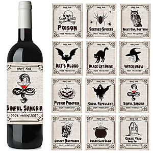 XEFINAL 12 PCS Halloween Bottle Labels Halloween Vintage Bottle Labels Decorations Potion Bottles Stickers Halloween Glass Labels Stickers for Bottles Halloween Party Supplies