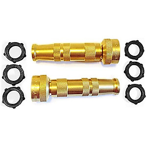 Hose Nozzle High Pressure - Lead-Free Brass for Car Or Garden - Solid Brass - 2 Nozzle Set - Adjustable Water Sprayer from Spray to Jet - Heavy Duty - Fits Standard Hoses - with Gardening E-Book