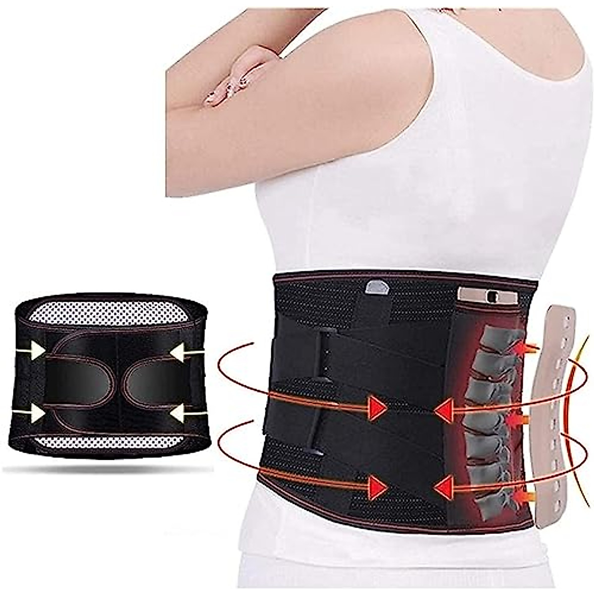 Widen Lumbar Support Orthopedic Tourmaline Self-Heating Magnetic Steel Bone Rod Waist Belt Lumbar Support Back Brace Belt with 3 Piece Pads Men Women,XL,Grey