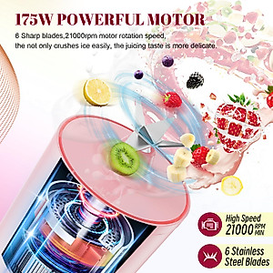 Portable Personal Blender 17 OZ/500 ML Juicer, 175W Personal Size Blender, Ideal for Smoothies, Ice Blending, Juicing, and Food Processing, Compact, Convenient, and Versatile (Pink)