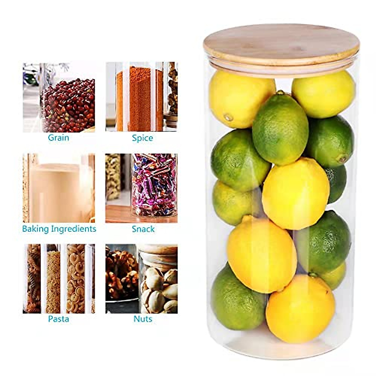 SAIOOL Glass Storage Jars 1.2 Gallon, Storage Containers with Natural Bamboo Lids, Storage Large Bag of Sugar or Large Box of Cereal etc.