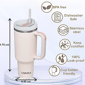 MEDA Tumbler with Lid & Straw 40oz | Leak Proof,Insulated, Reusable Travel Coffee Mug Stainless Steel | Includes Tumbler Accessories Straw Cover + Silicone Boot for Water,Iced Tea,Coffee (Rose, 40oz)