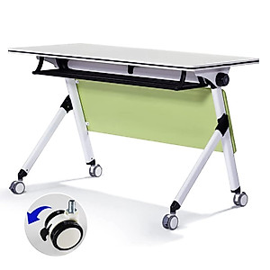 HM&DX Training Table Folding Desk,Conference Tables Meeting Tables,28'' Compact Desk for Small Spaces,Mobile Laptop Desk,Commercial Office Desk with Wheels,Compact Work Workstation for Home Office