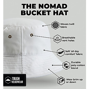 Tough Headwear Summer Bucket Hat - Fisherman Hat - Beach Bucket Hats, Men & Women for Protection White