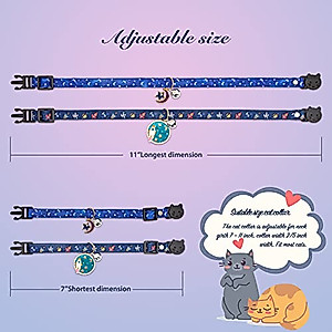 2 Pack Cotton Breakaway Cat Collar with Bell,Blue Moon and Stars Pendant Cute Cat Collar Kitten Collar,Ideal for Girl Cats Boy Cats