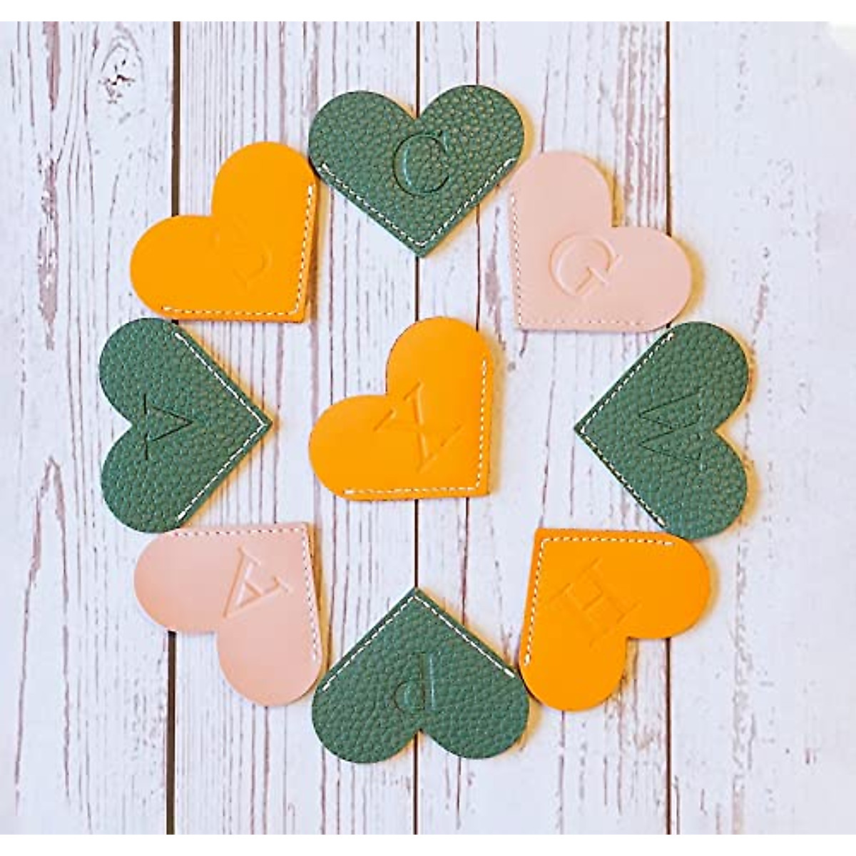 PQ Bees Personalized Leather Handmade Corner Bookmarks( 3 Pcs), 26 Letters Leather Heart Shape Corner Page Bookmark, Cute Bookmarks for Book Reading Lovers Meaningful Gift( G)